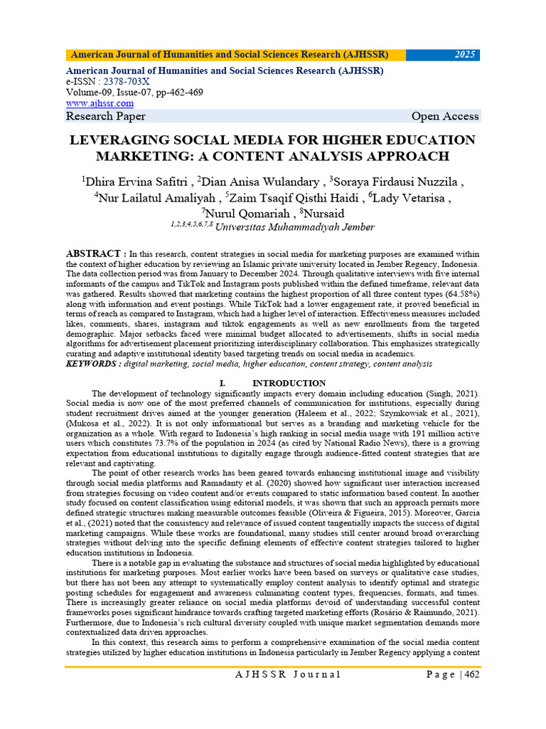Leveraging Social Media For Higher Education Marketing: A Content ...