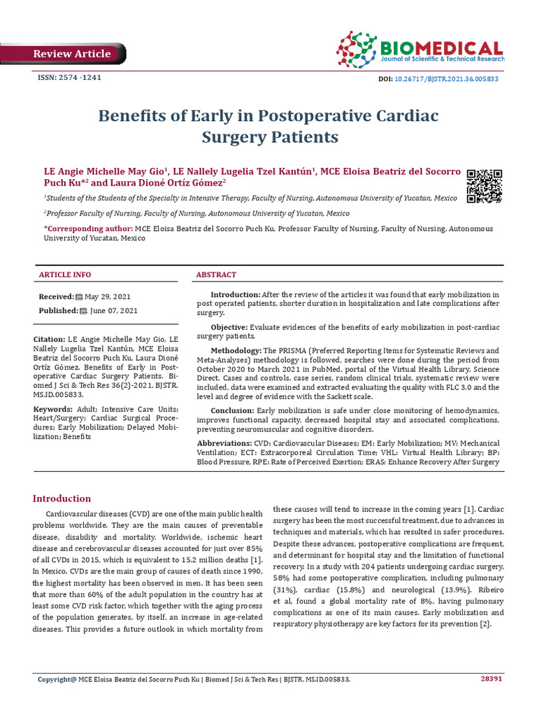 Benefits of Early Mobilization in Cardiac Surgery | PDF ...