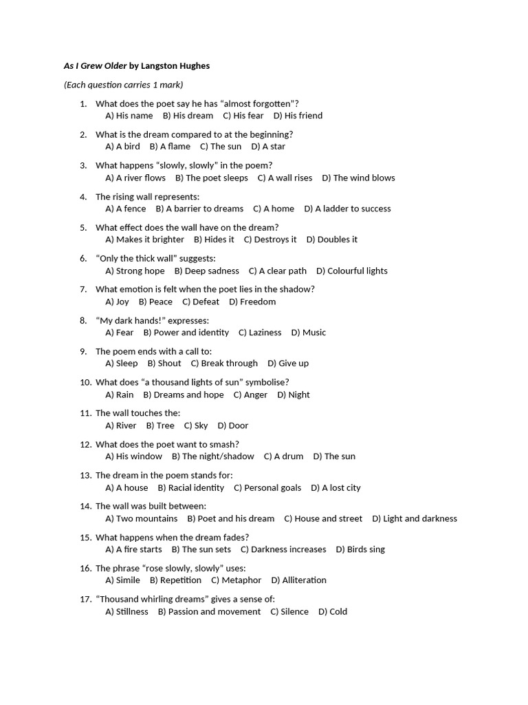 As I Grew Older by Langston Hughes Notes | PDF | Poetry | Dream