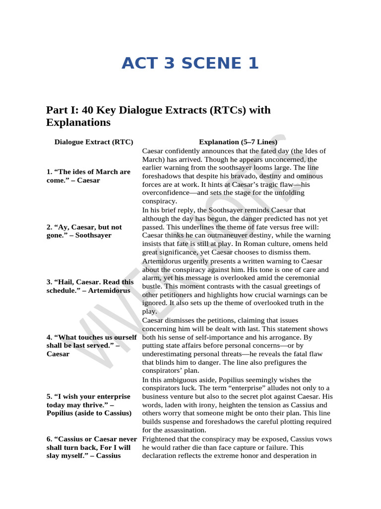 Act 3 Scene 1 Notes and Question Bank | PDF | Mark Antony | Julius Caesar