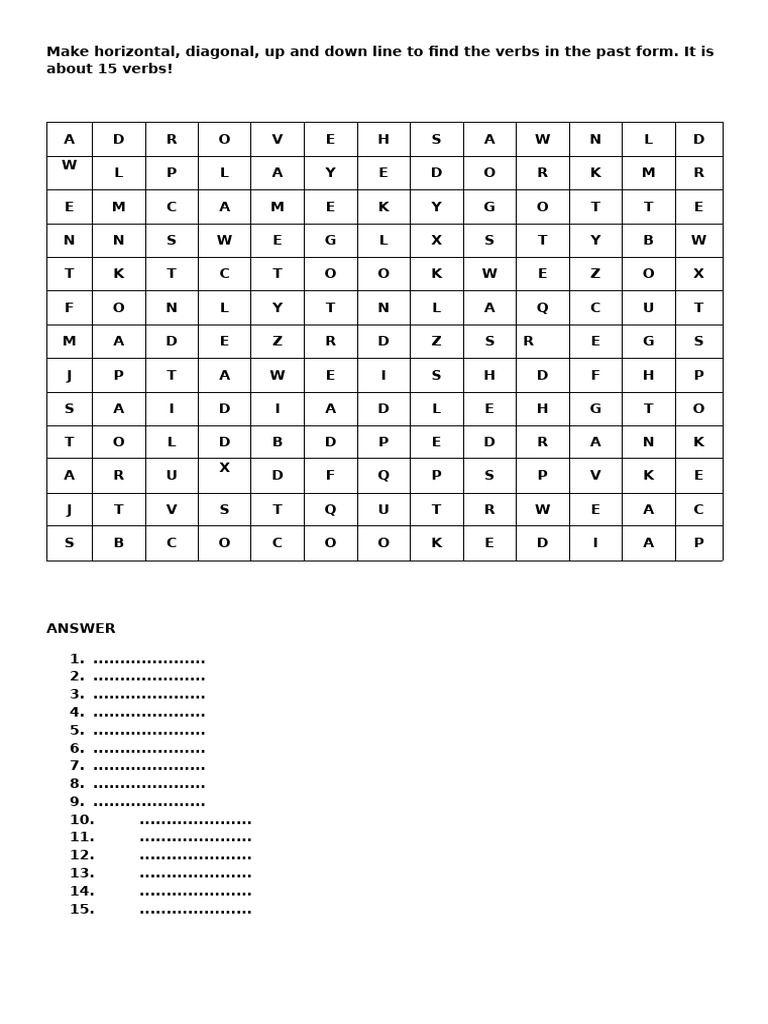 Past Tense Verbs Word Search Game | PDF