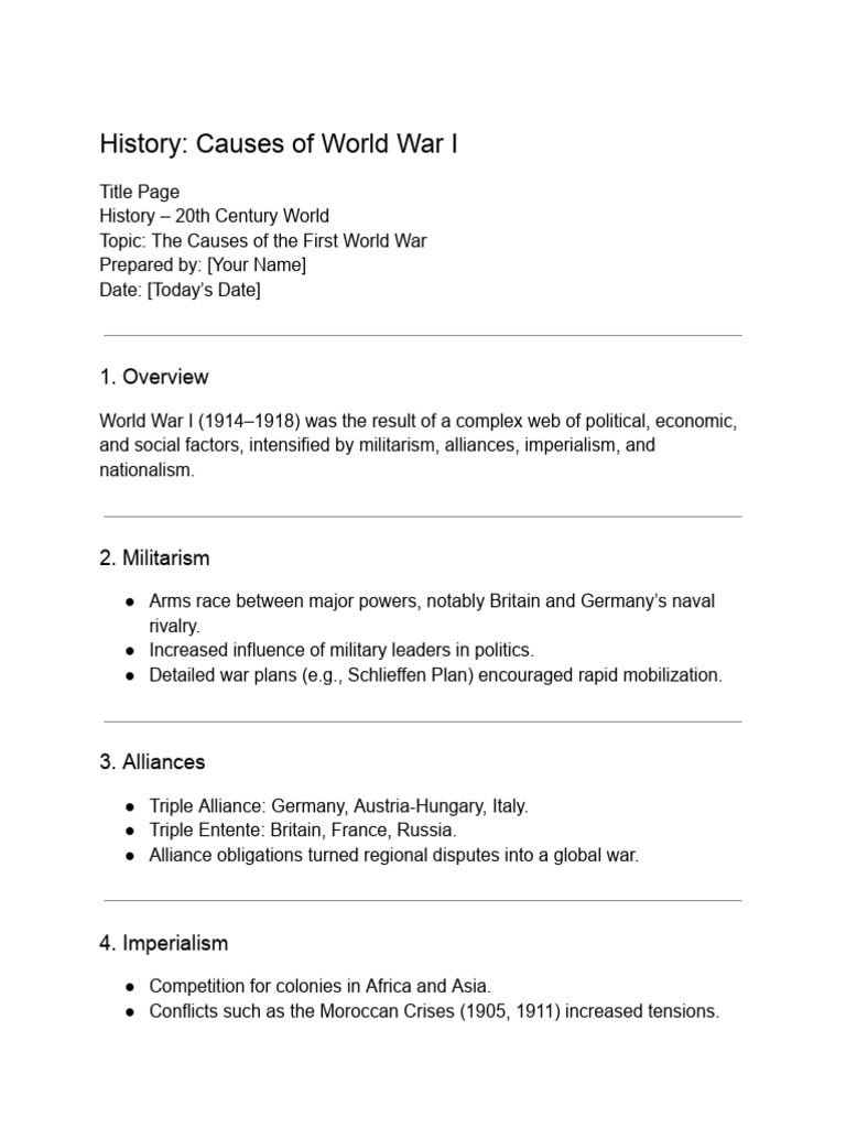 Causes of World War I Explained | PDF