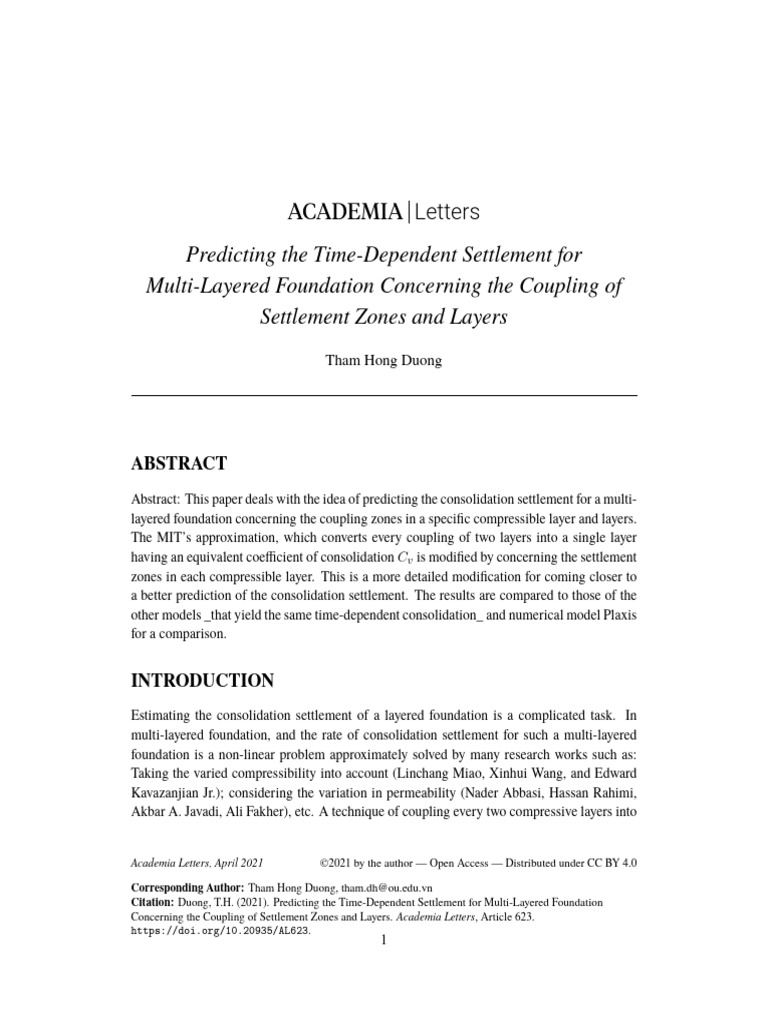 Predicting The Time Dependent Settlement | PDF | Applied And Interdisciplinary Physics ...