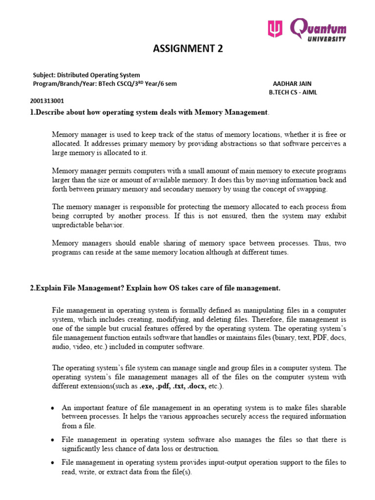 Aadhar Jain Dos Assignment2 | PDF | Computer Network | Operating System
