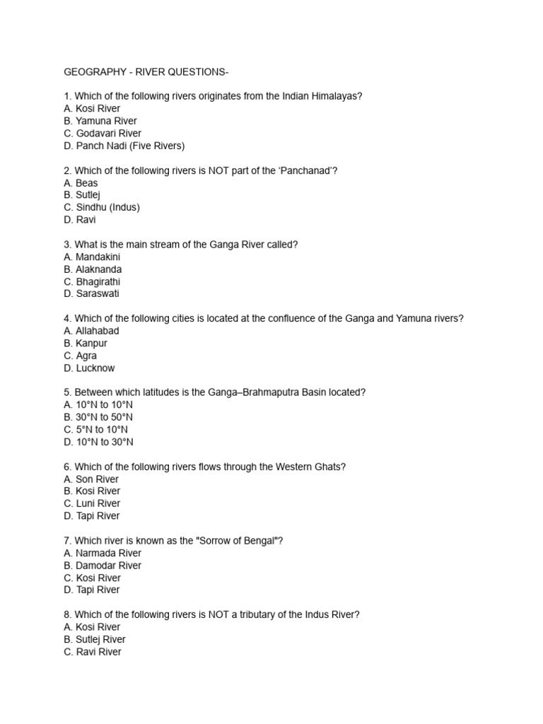 River Questions in English | PDF | Earth Sciences | Geomorphology