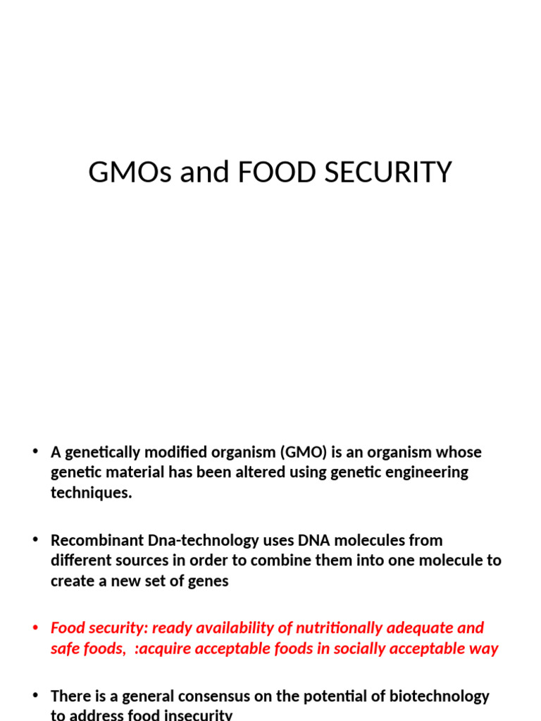 LECTURE 5 GMOs and FOOD SECURITY | PDF | Genetic Engineering ...