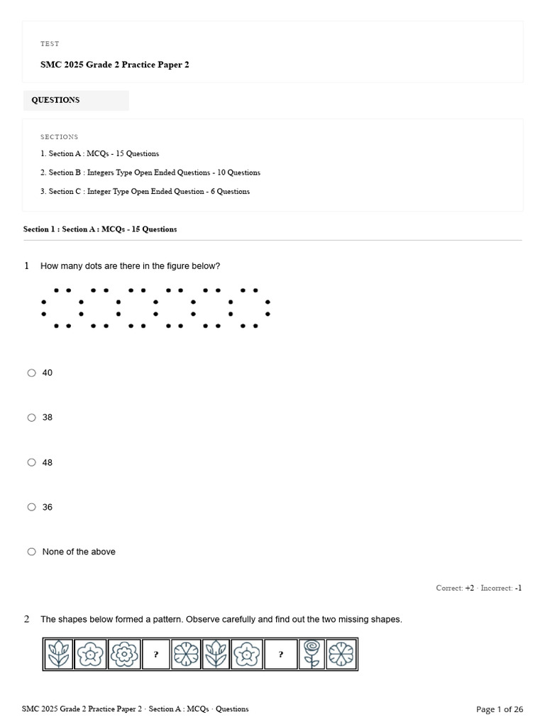 SMC Grade 2 Practice Paper 2 | PDF | Multiple Choice | Mathematics