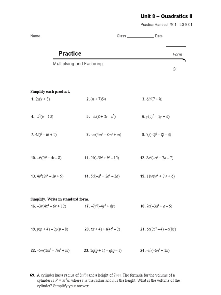 Practice: Multiplying and Factoring | PDF