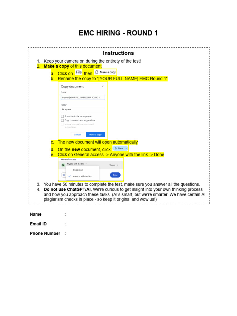EMC Hiring Test Instructions and Tasks | PDF
