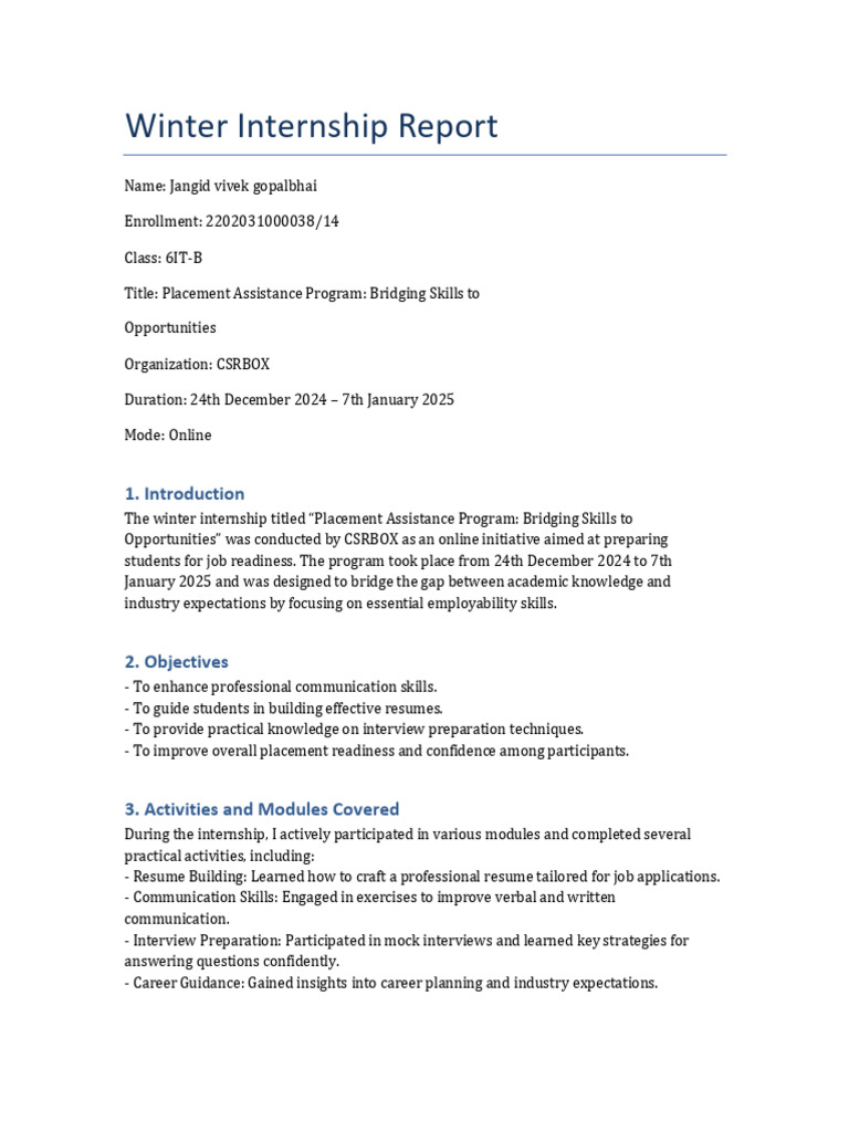 Winter Internship Report CSRBOX | PDF