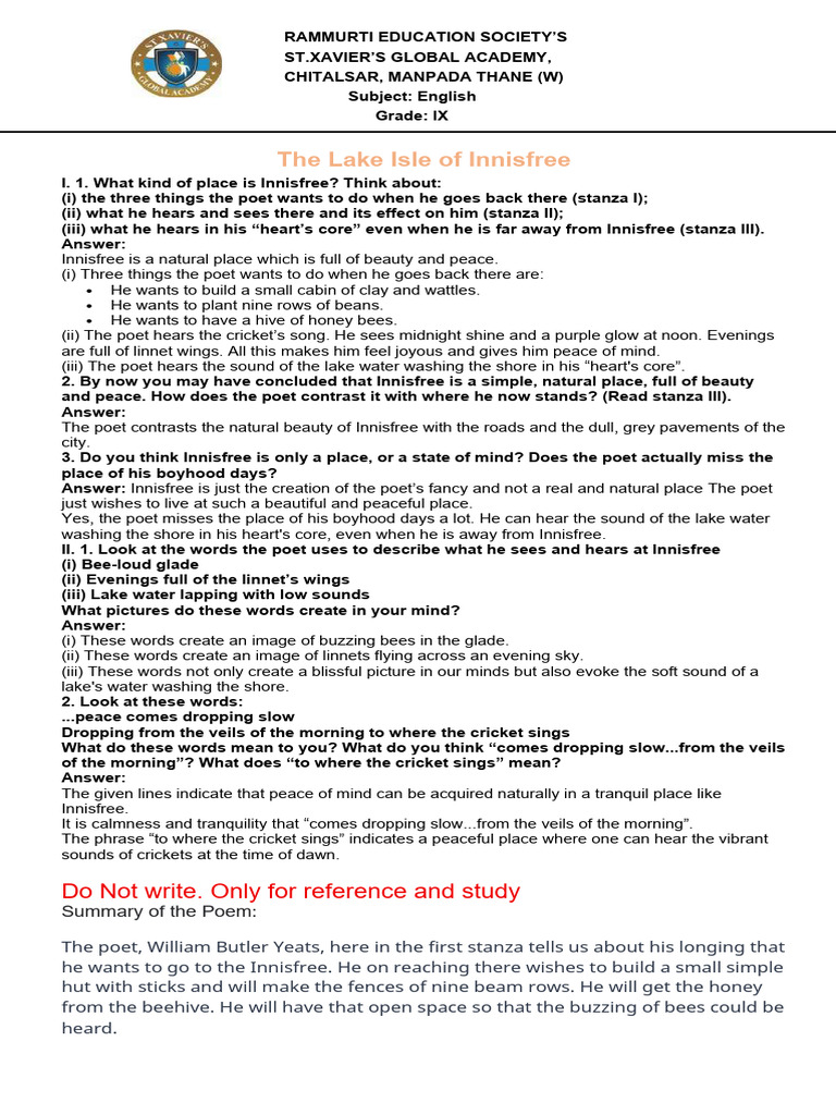 The Lake Isle of Innisfree | PDF | Poetry | Beehive