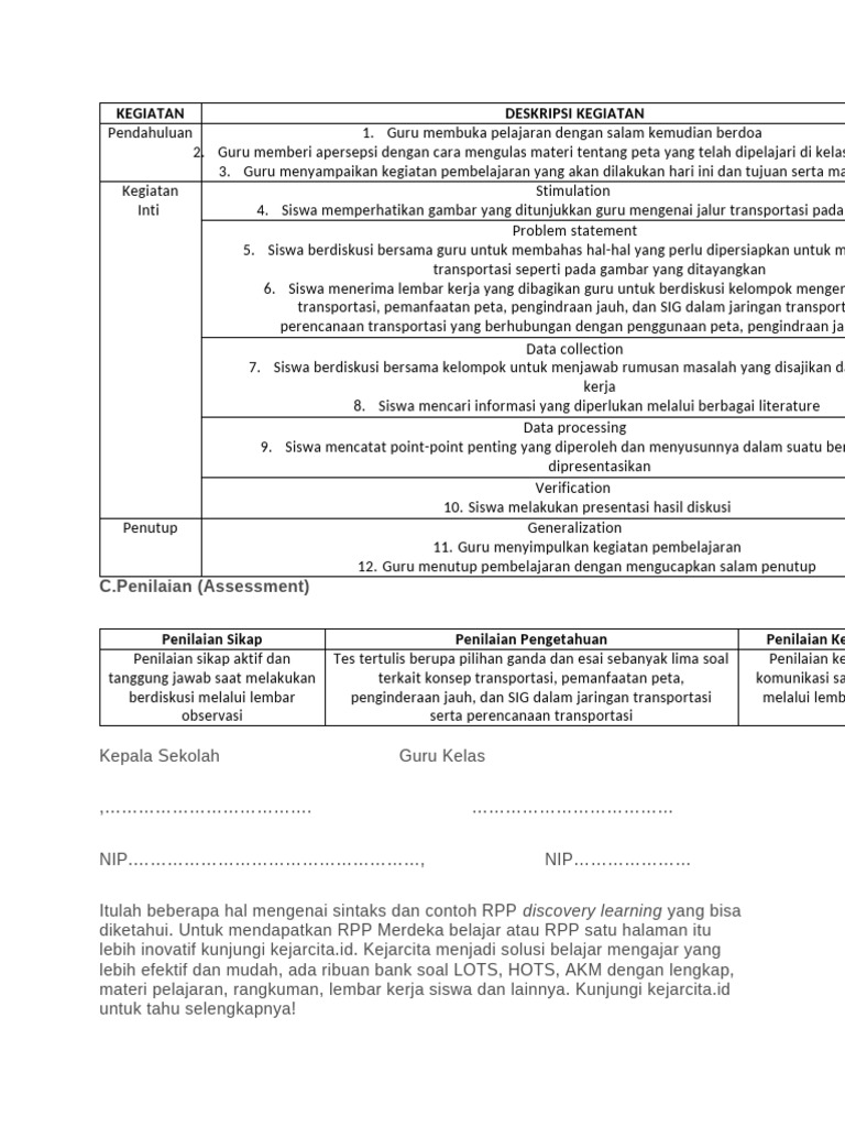 Contoh RPP Discovery Learning Transportasi | PDF