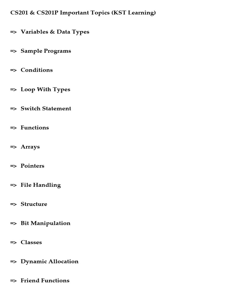 CS201 Important Topics (KST Learning) | PDF