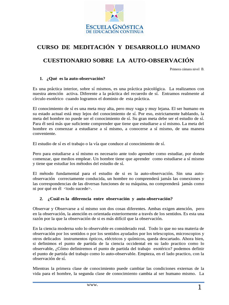 AUTO-OBSERVACION-cuestionario-2 | PDF | Conocimiento | Esencia