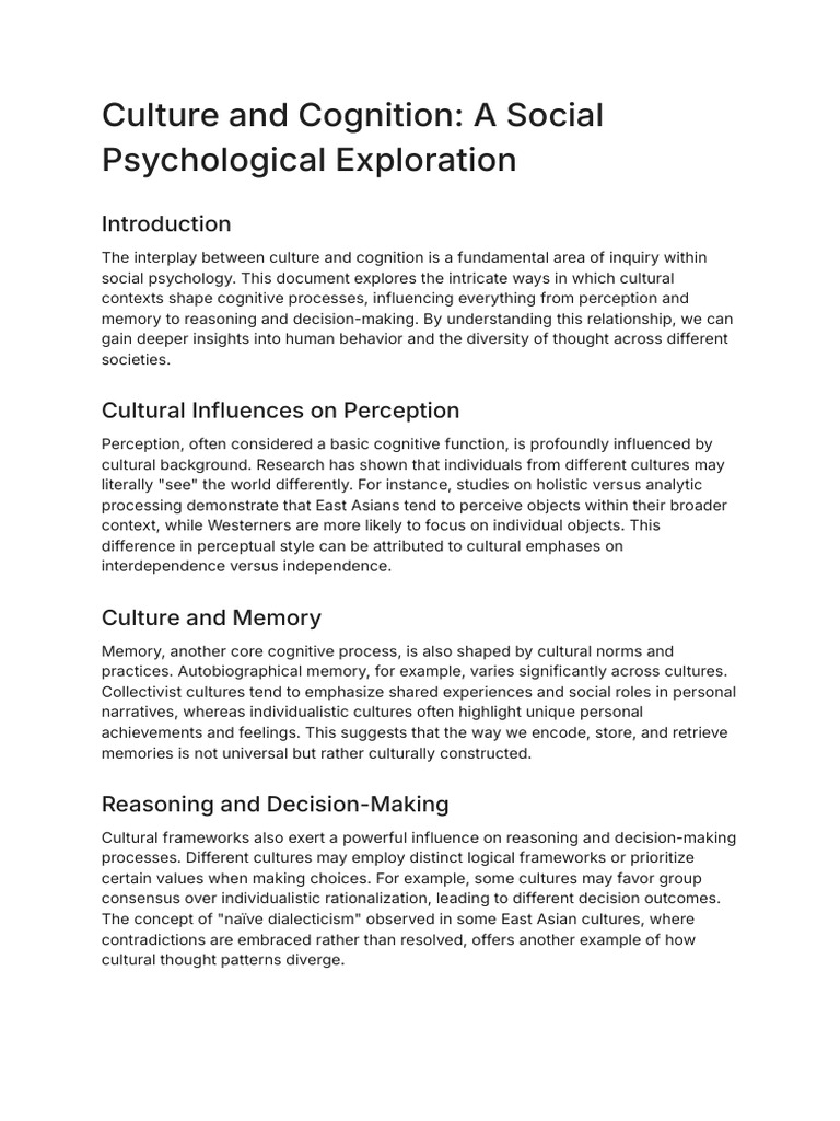 Culture's Impact on Cognitive Processes | PDF | Thought | Perception