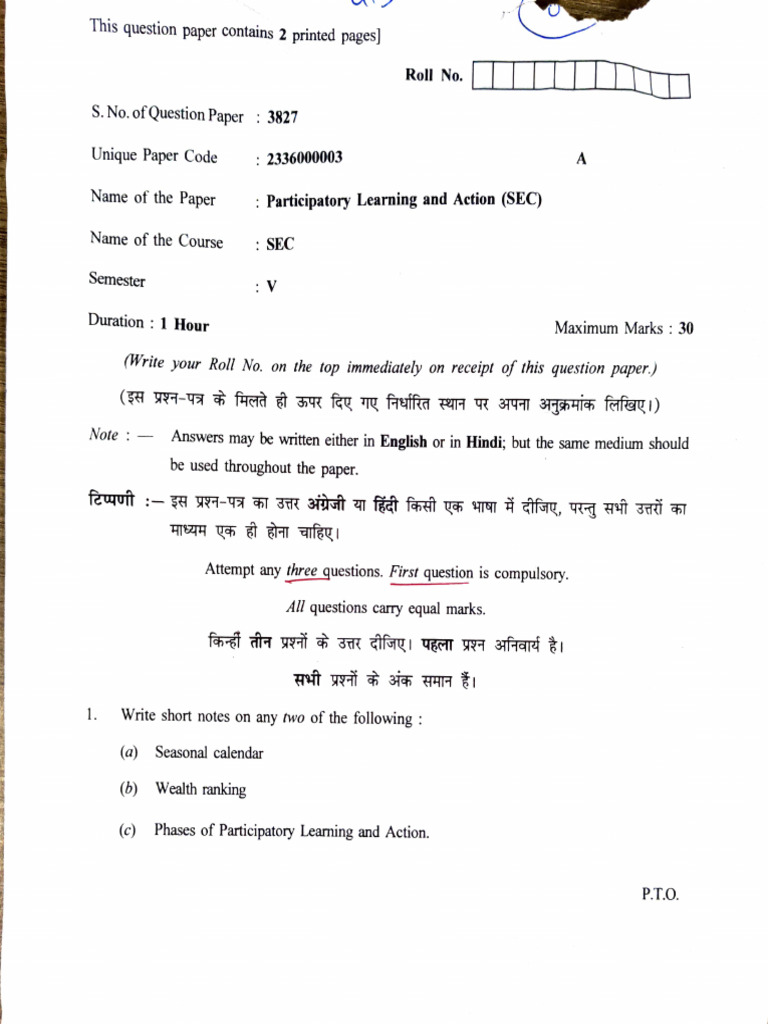 SEC Question Paper: Participatory Learning | PDF