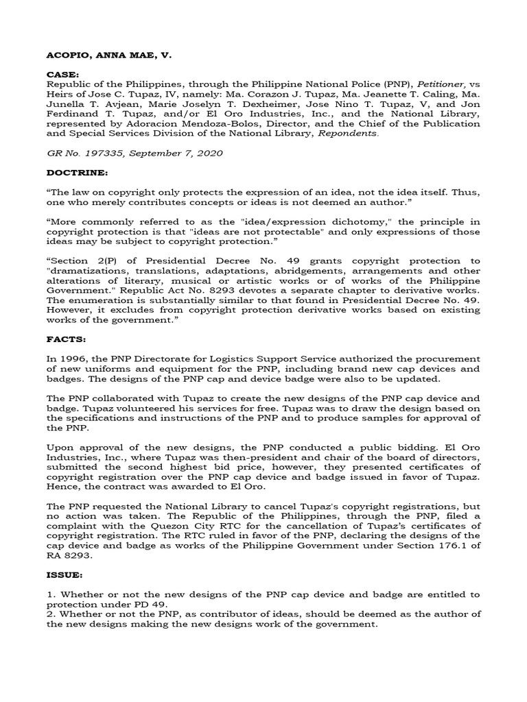 PNP Cap Badge Copyright Case Summary | PDF | Copyright | Derivative Work