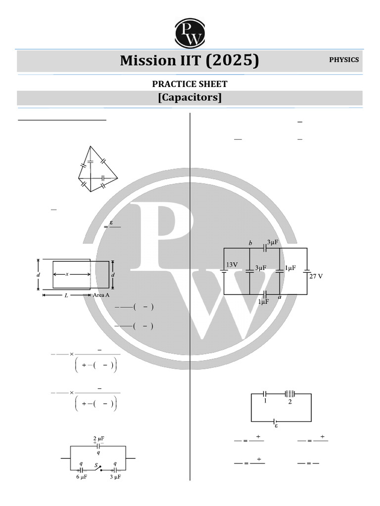 Capacitors - Practice Sheet - Mission IIT 2025 | PDF | Capacitor | Capacitance