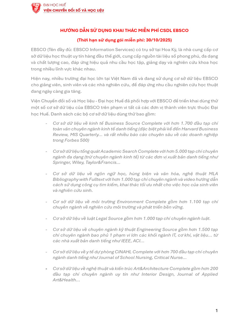 Huong Dan Su Dung Khai Thac Mien Phi CSDL Ebsco | PDF