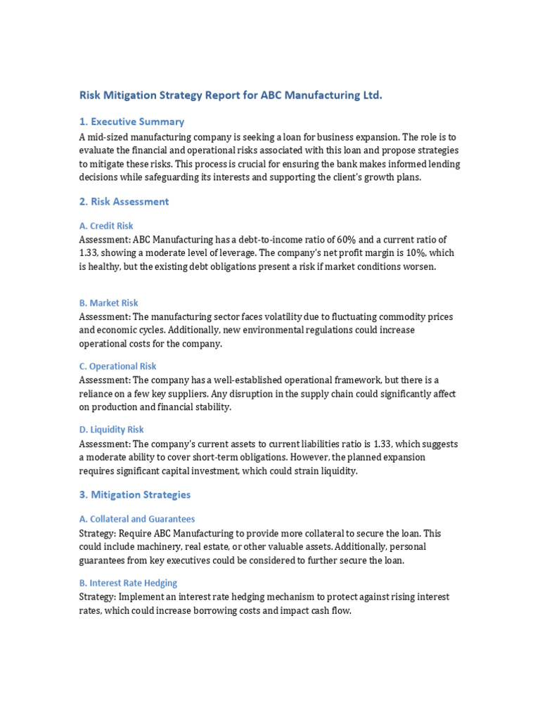 Risk Mitigation Strategy Report | PDF | Financial Risk | Interest