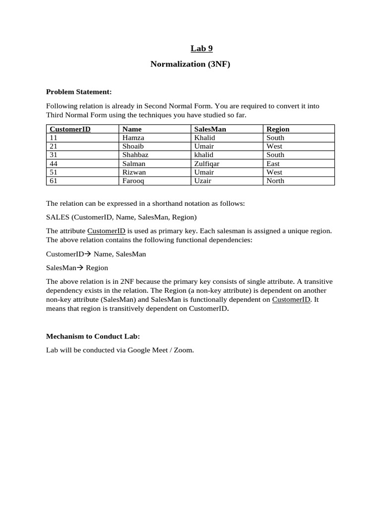 Lab 9-Normalization (3NF) | PDF
