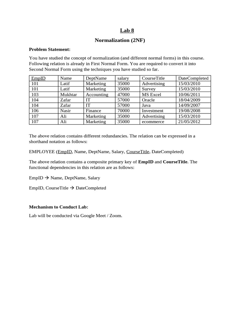 Lab 8-Normalization (2NF) | PDF