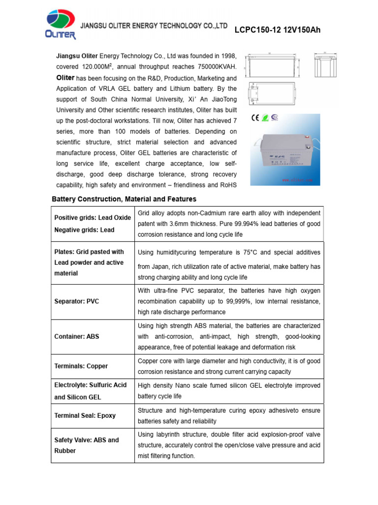 12V 150Ah PVC GEL Battery Overview | PDF | Electricity | Physical Sciences