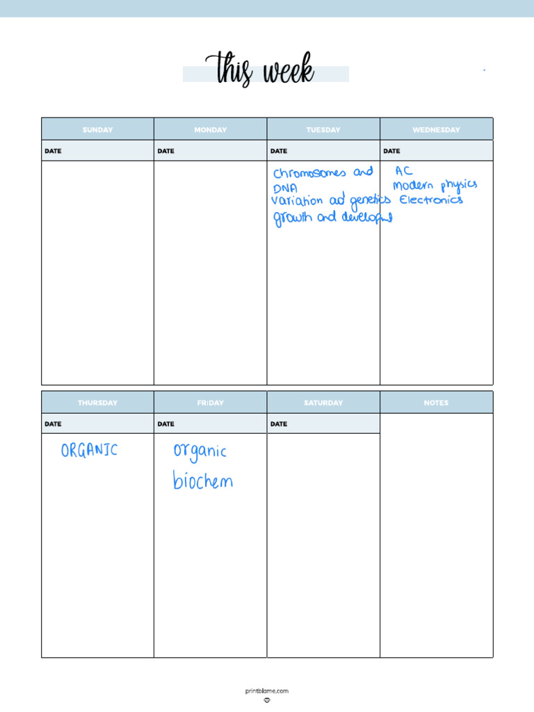 Free Printable 7 Day Weekly Calendar PrintBlame Version 21 1 | PDF