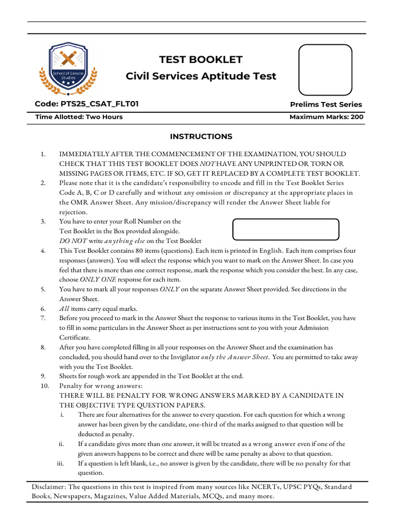 2025 Pts Csat Flt 01 Textbooklet | PDF | Water Resources | Agriculture