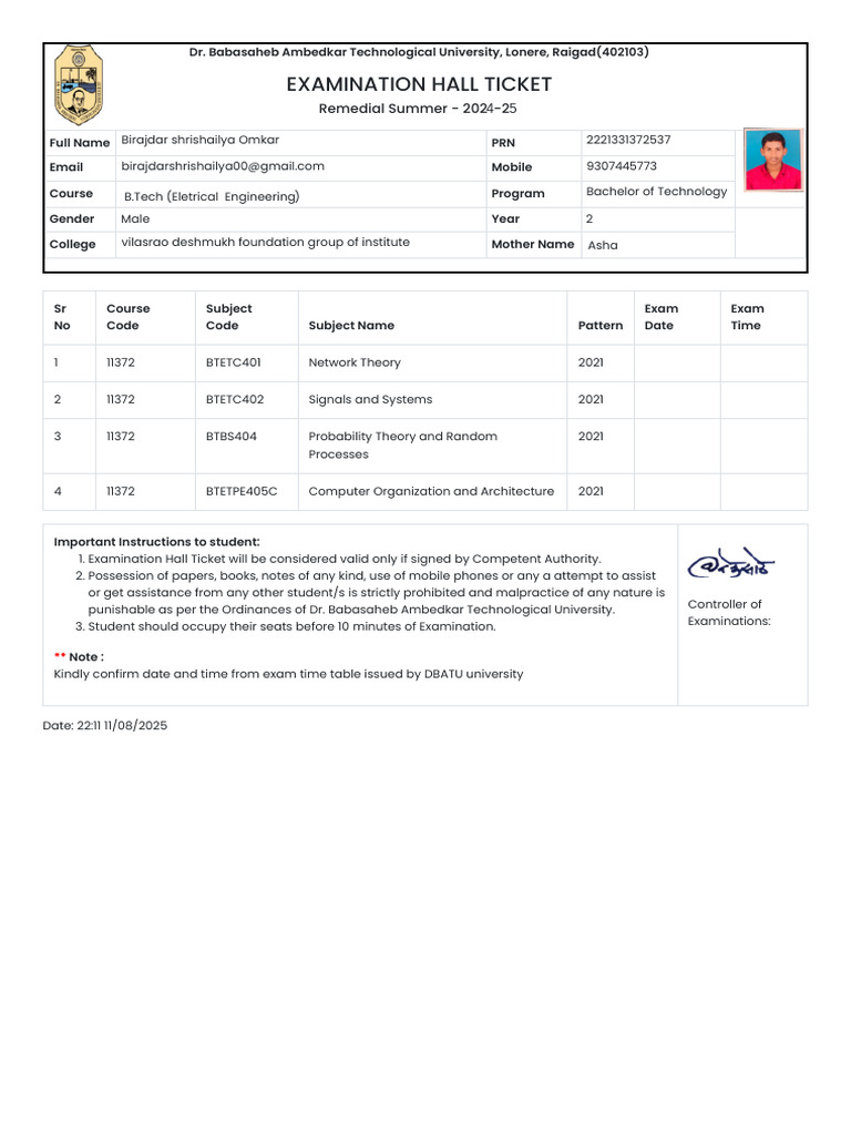 Hall Ticket | PDF