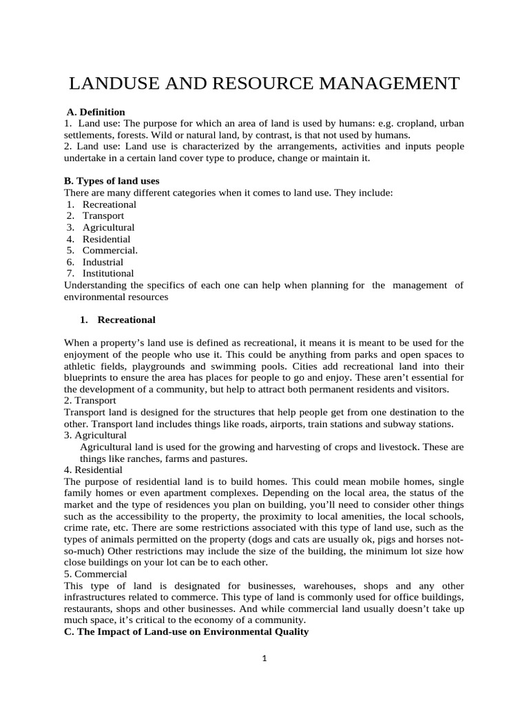 Land Use Types and Environmental Impact | PDF | Agriculture | Intensive ...