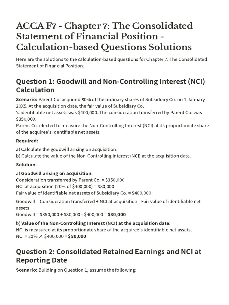 Goodwill and NCI in Consolidation | PDF | Balance Sheet | Goodwill ...