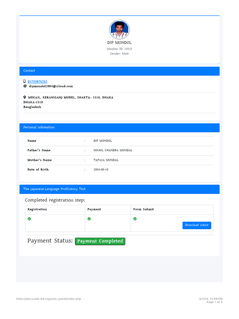JLPT User Panel Registration Details | PDF