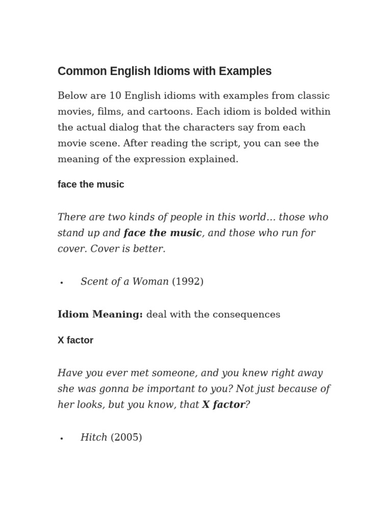 Common English Idioms With Examples | PDF