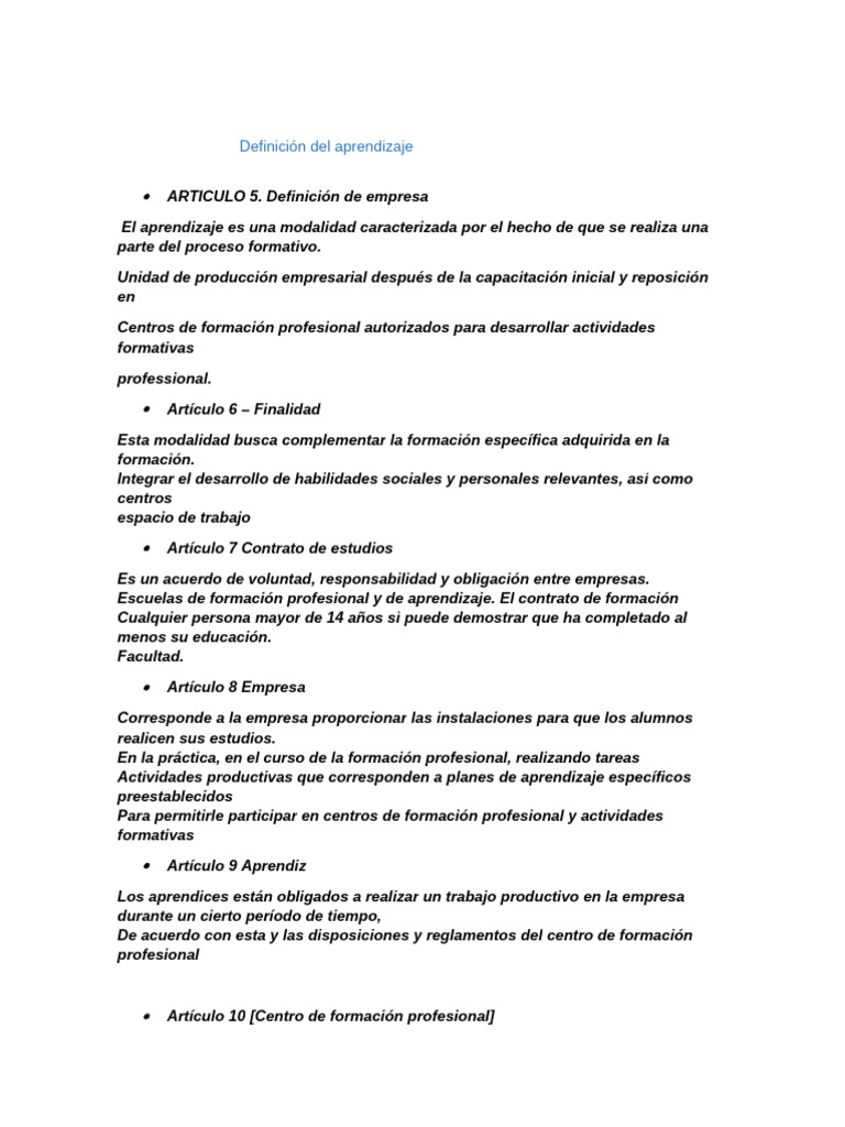 Definición Del Aprendizaje | PDF | Educación vocacional | Aprendizaje