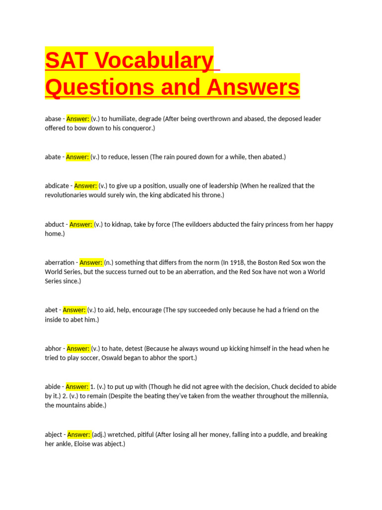 SAT Vocabulary Words and Definitions | PDF