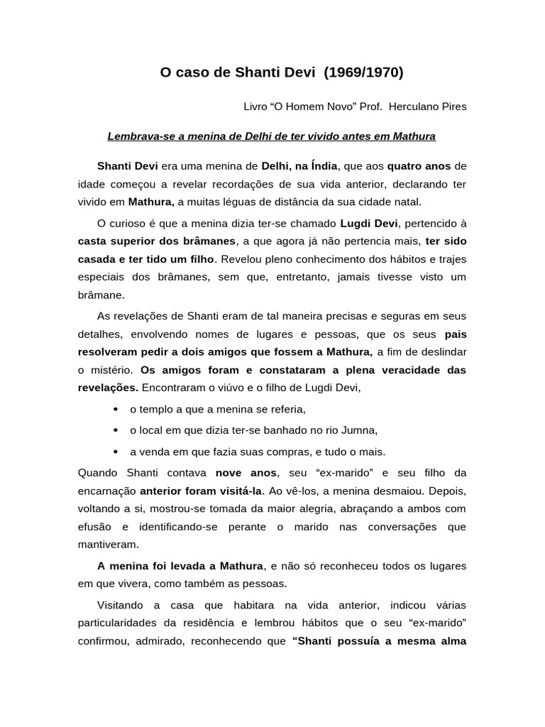 O Caso de Reencarnação de Shanti Devi | PDF | Reencarnação
