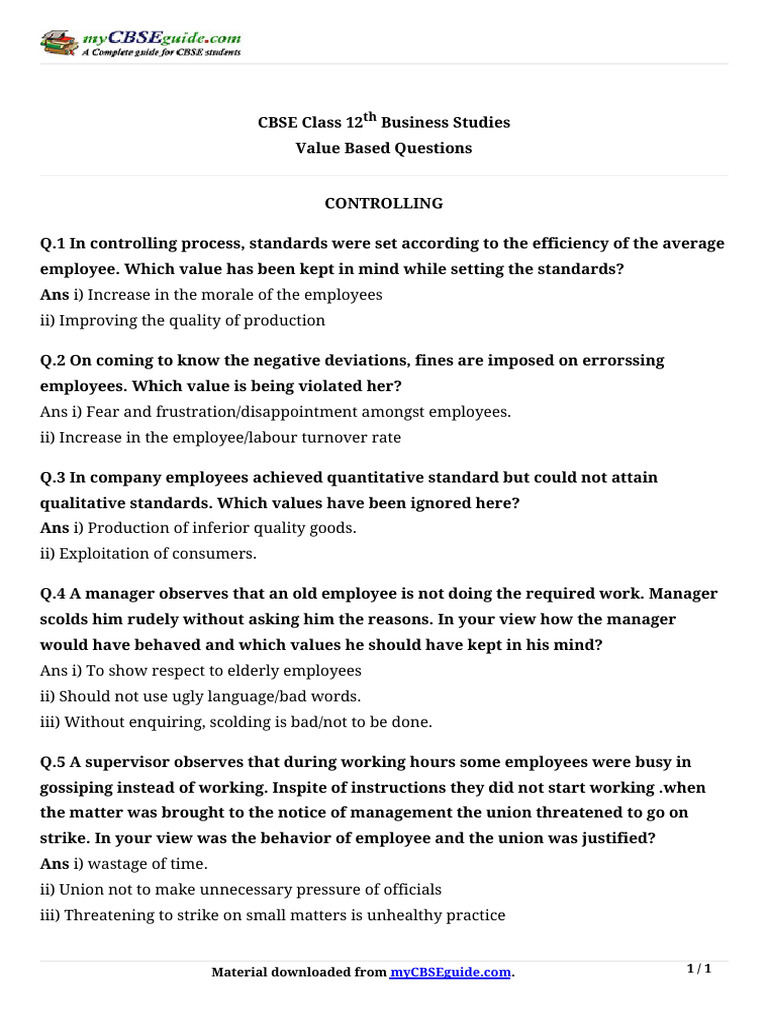 12 Bussines Study Imp Value Based Ques Ch8 | PDF