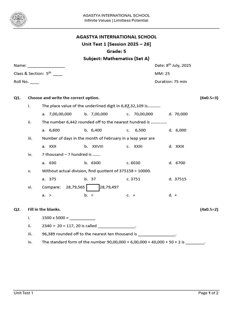 G5, Math, UT1 - Set a Final.pdf | PDF | Mathematics