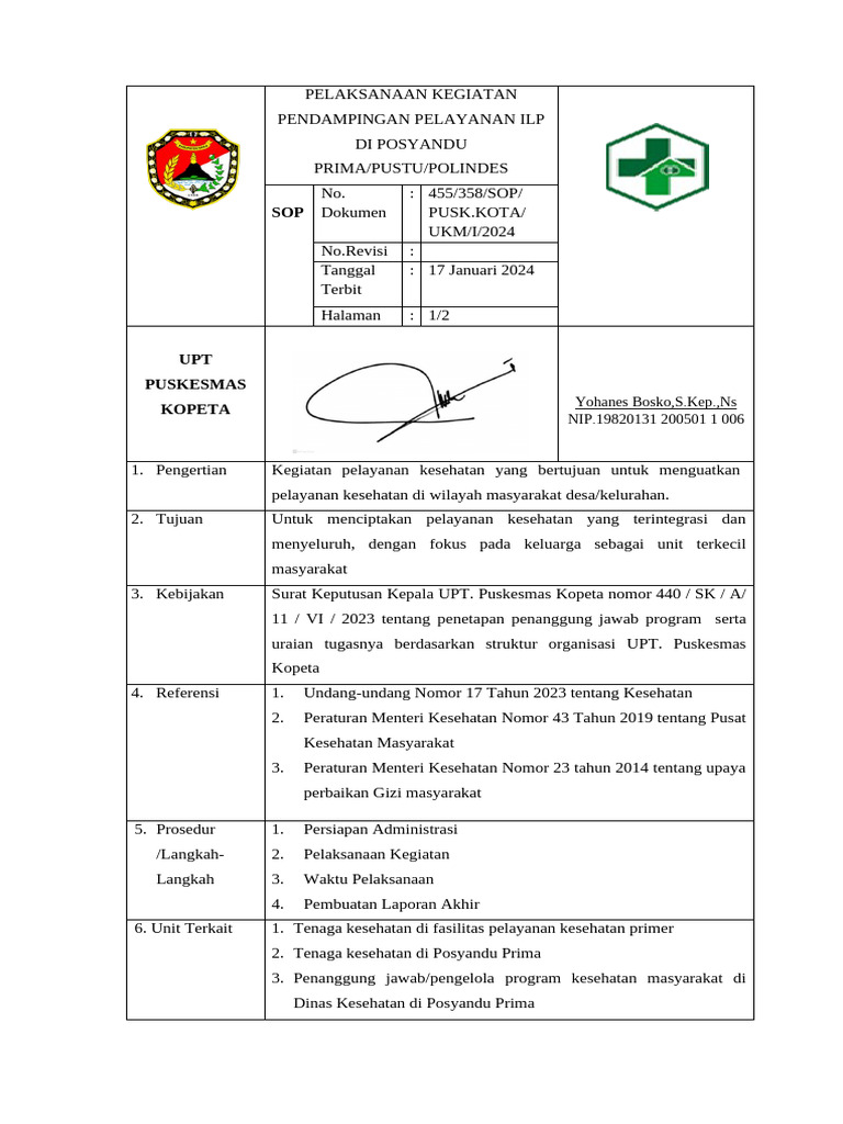 Sop Kegiatan Pendampingan Pelayanan Ilp Di Posyandu | PDF