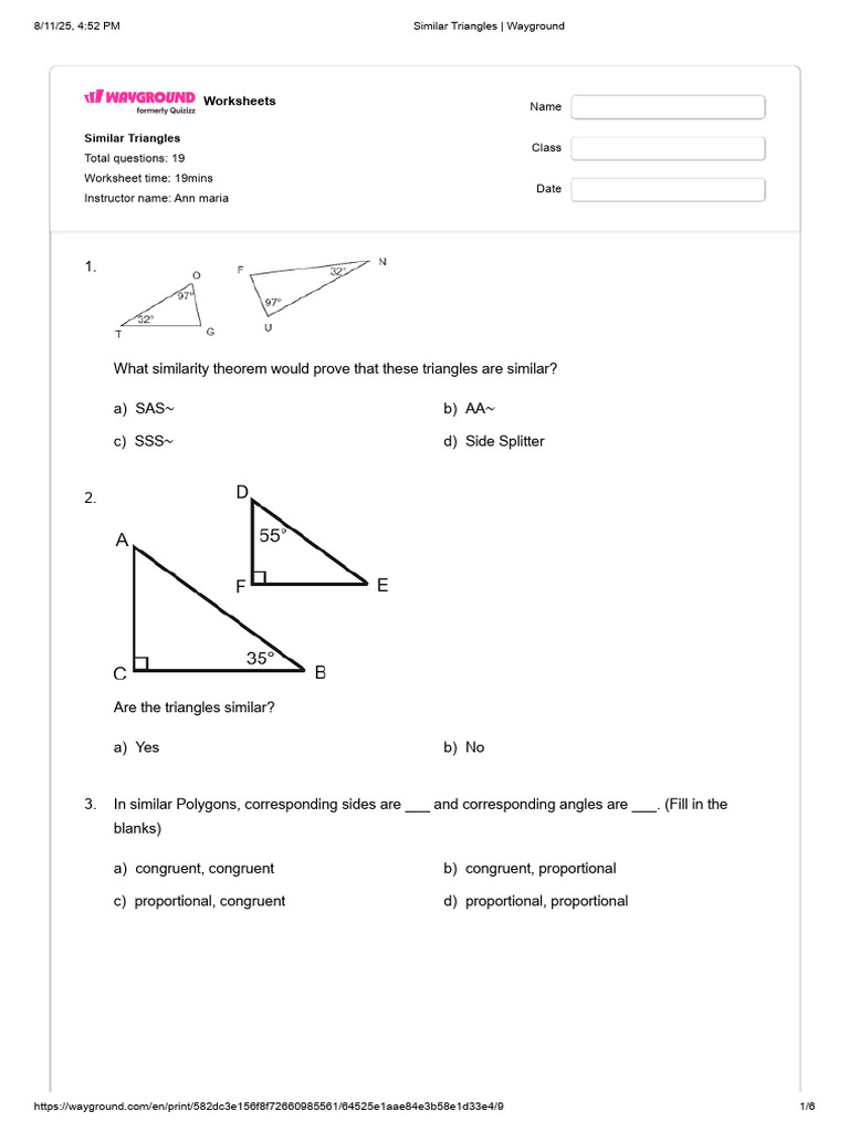 Quizizz - Similar Triangles | PDF | Triangle | Euclidean Plane Geometry
