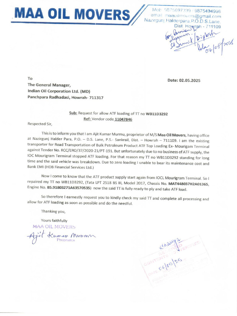 Maa Oil - Request Letter | PDF