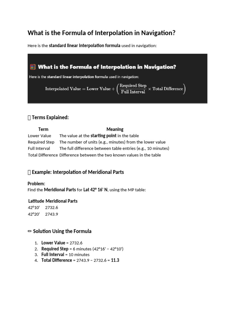 Linear Interpolation Formula in Navigation | PDF