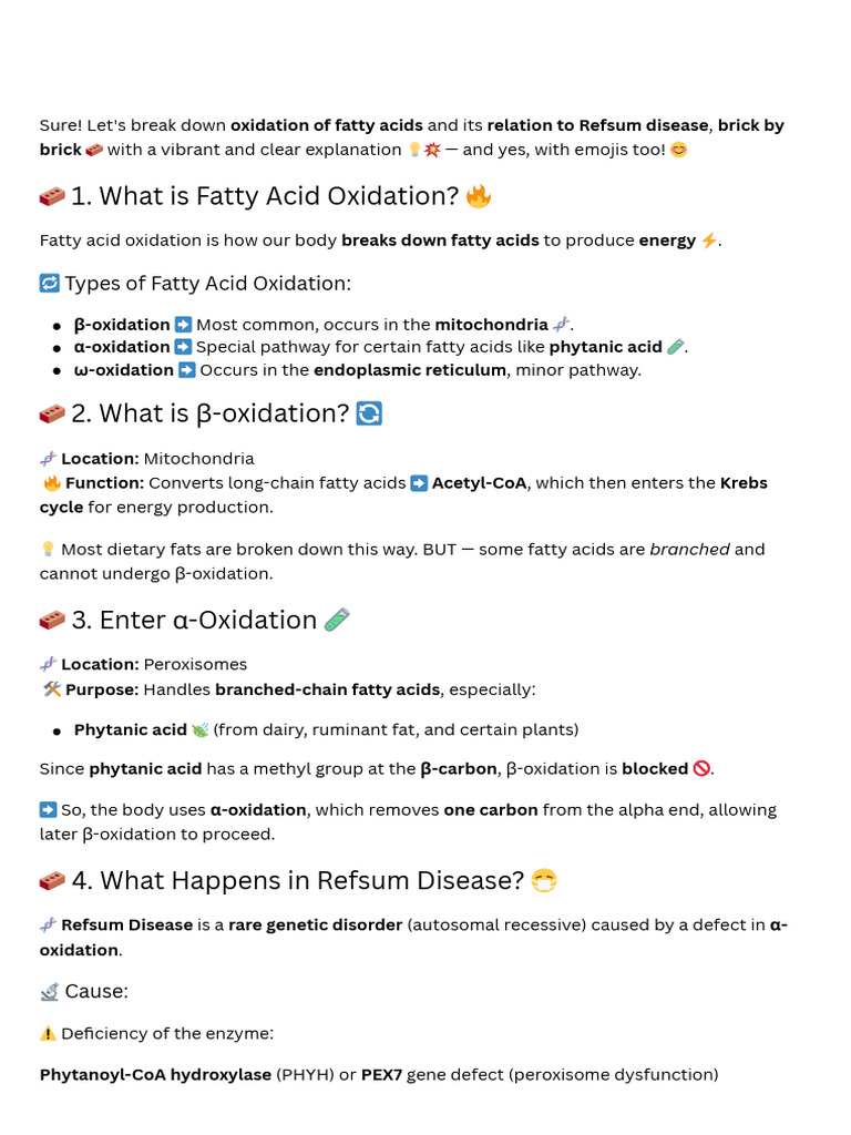 Beta Oxidation and Refsum Disease Explained | PDF | Diseases And ...