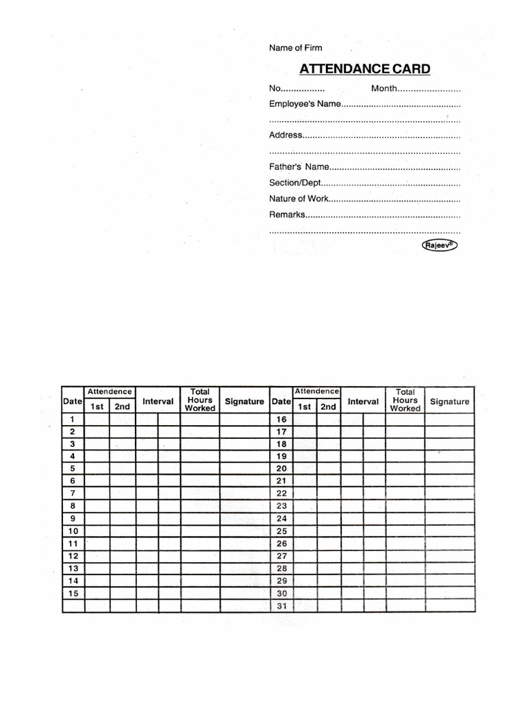 Attendance Card | PDF