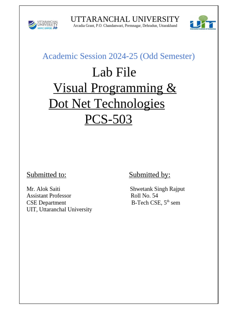 Visua Programming & Dot Net Technologies Lab | PDF