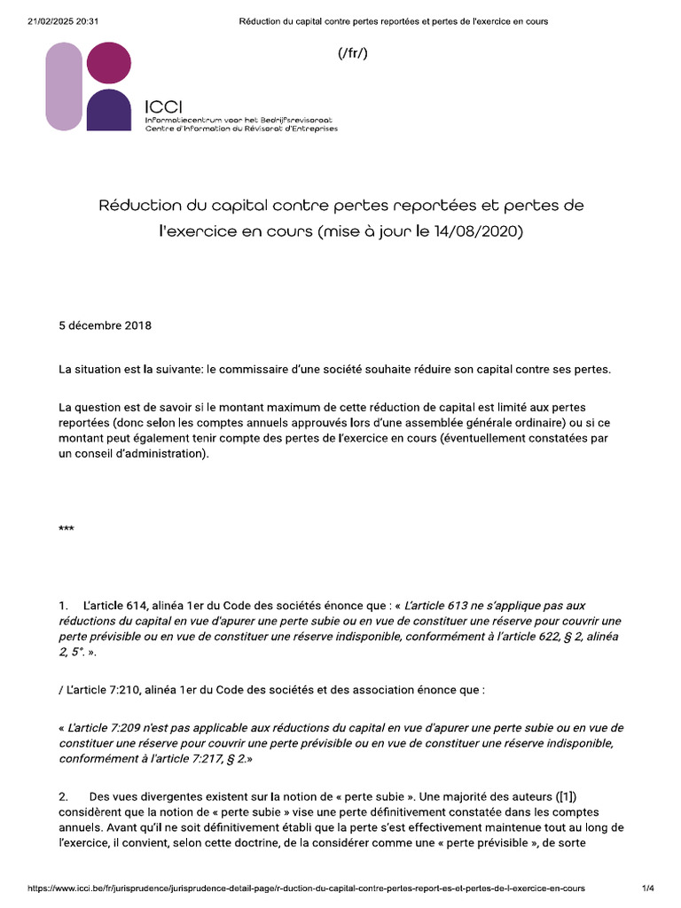Réduction de Capital Contre Perte Reportée | PDF