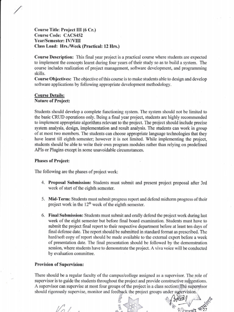 Project III Syllabus BCA Eight Semester | PDF