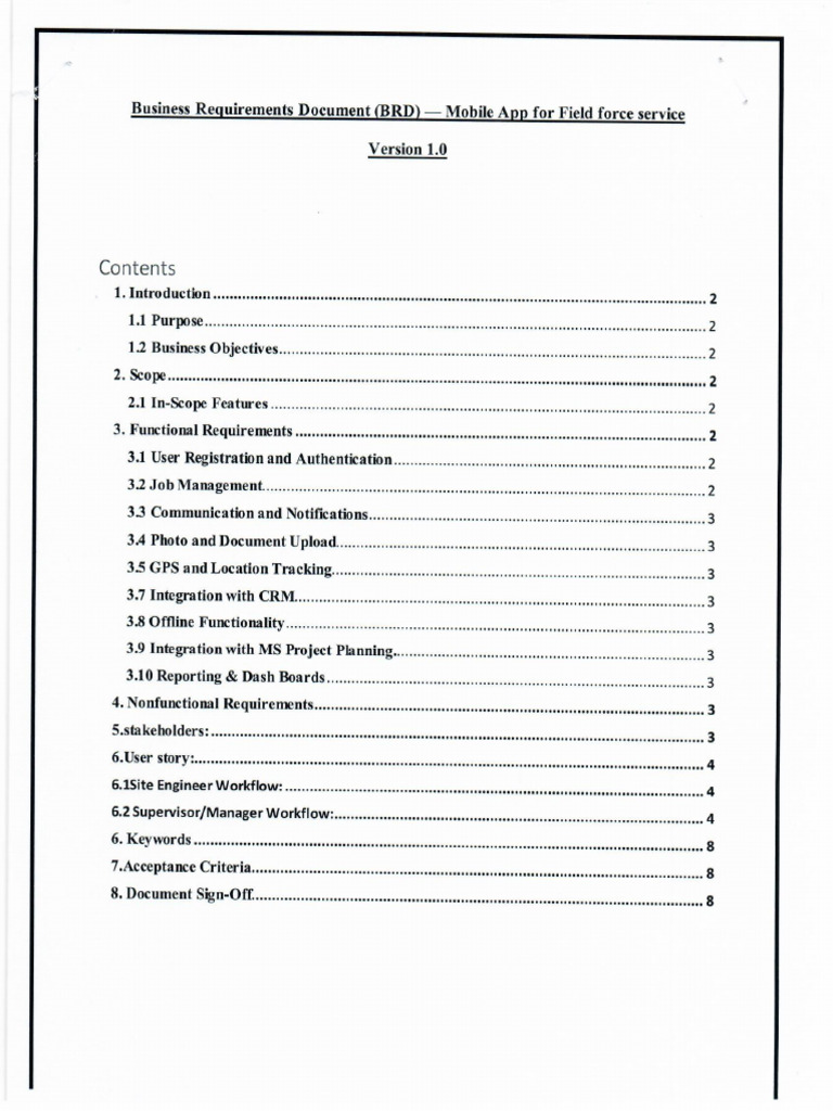 BRD - Field Force (Signed) | PDF