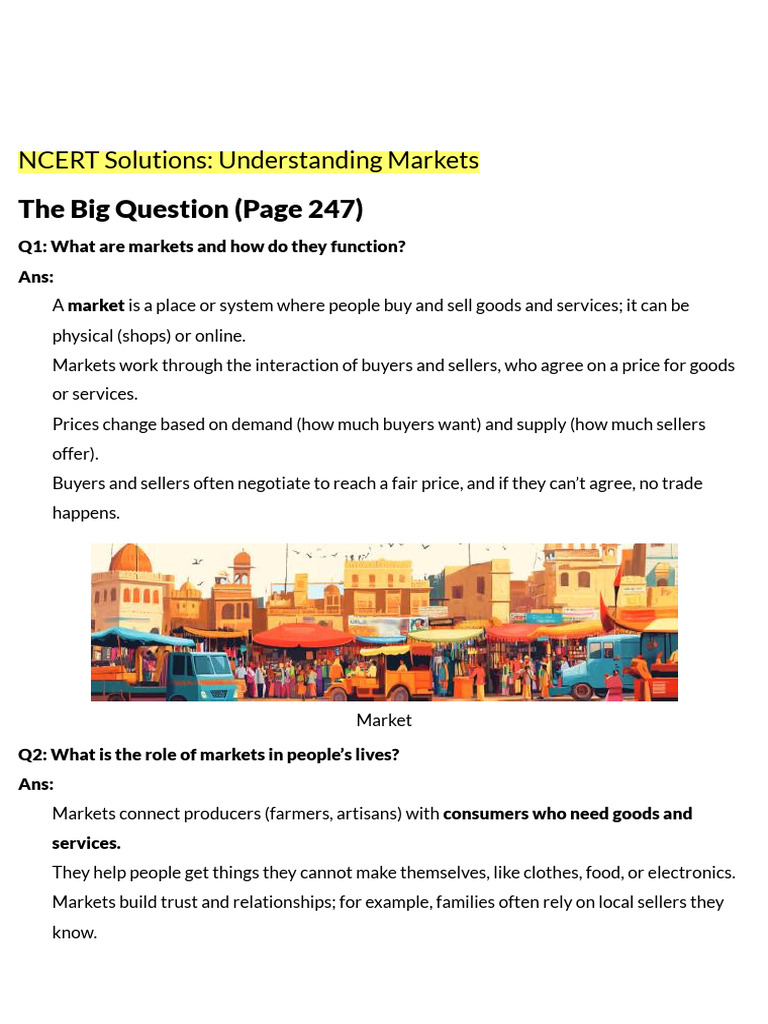 Understanding Markets: Class 7 Guide | PDF | Prices | Market (Economics)